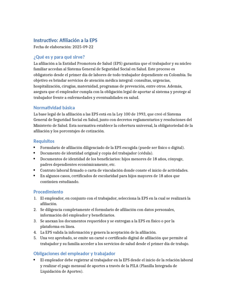 Instructivo Afiliacion EPS Extendido | PDF