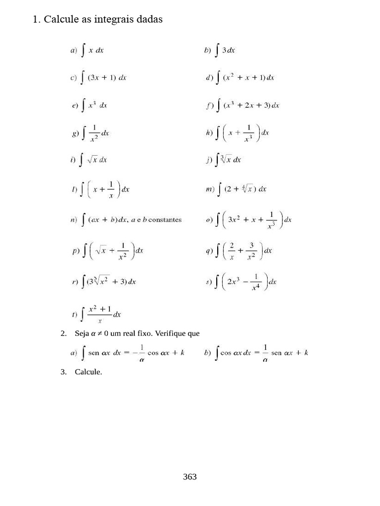 Lista Integrais 01 1 | PDF
