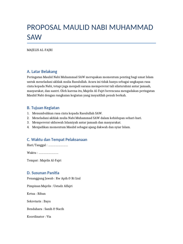 Proposal Maulid Nabi Majelis Al Fajri | PDF