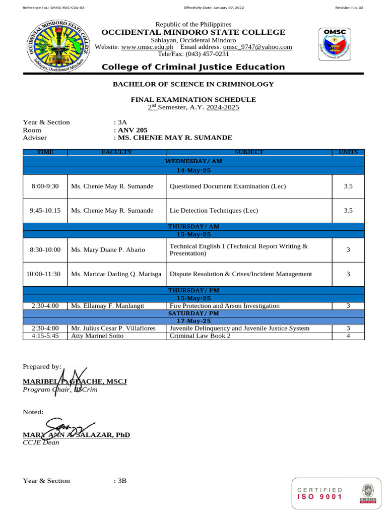 Criminology Final Exam Schedule 2024-2025 | PDF | Criminology | Crimes