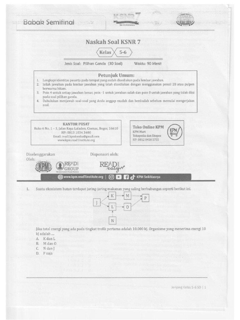 Soal-Soal KSNR 7 Tahun 2025 Untuk Kelas 5 Dan 6 | PDF