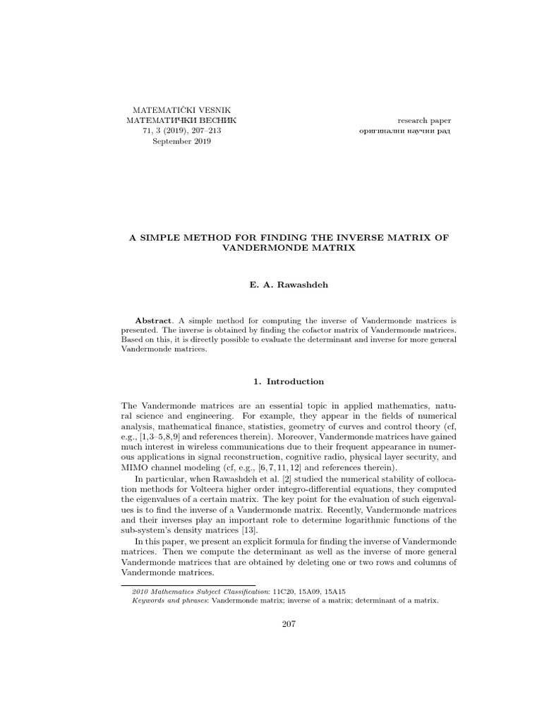 Inverse of Vandermonde Matrix Simplified | PDF | Matrix (Mathematics ...