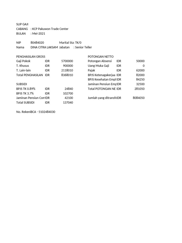 Slip_Gaji_BCA (1) | PDF