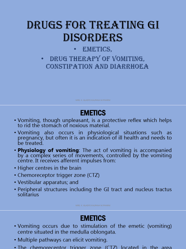 GI Disorder Treatments: Emetics & Antiemetics | PDF | Vomiting | Diarrhea