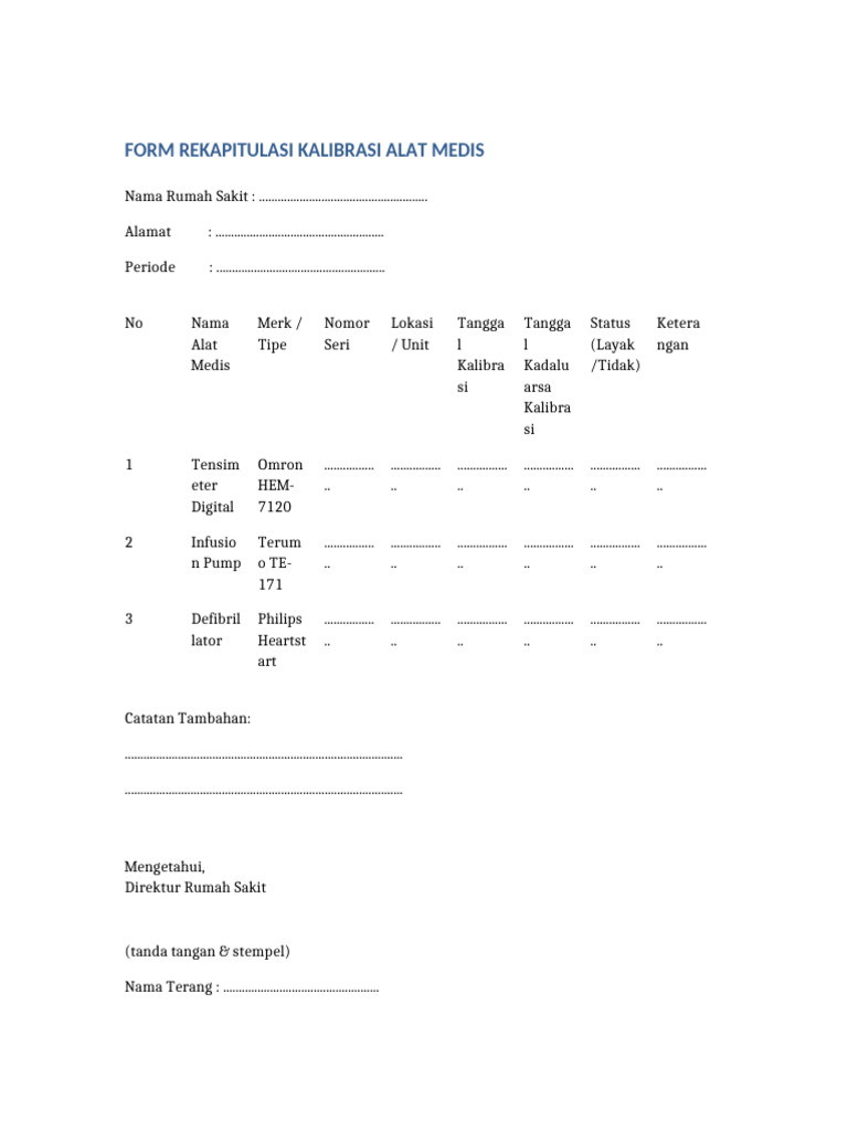 Form Rekapitulasi Kalibrasi Alat Medis | PDF