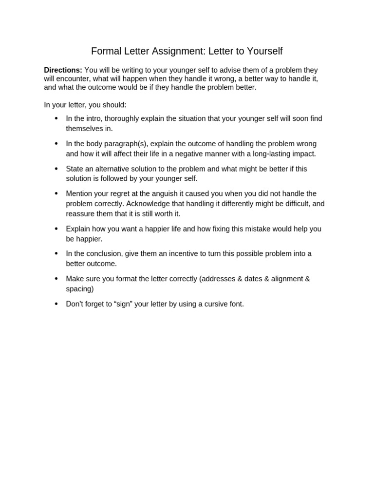 Letter to Your Younger Self Assignment | PDF