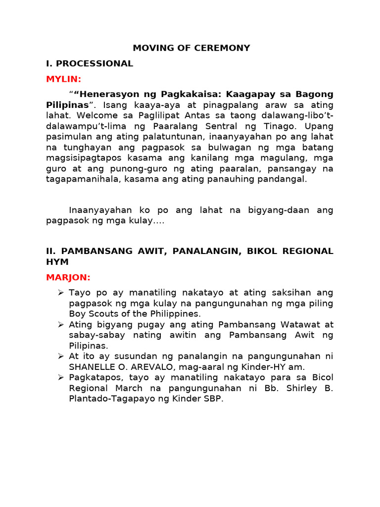 Moving Up Ceremony Script | PDF