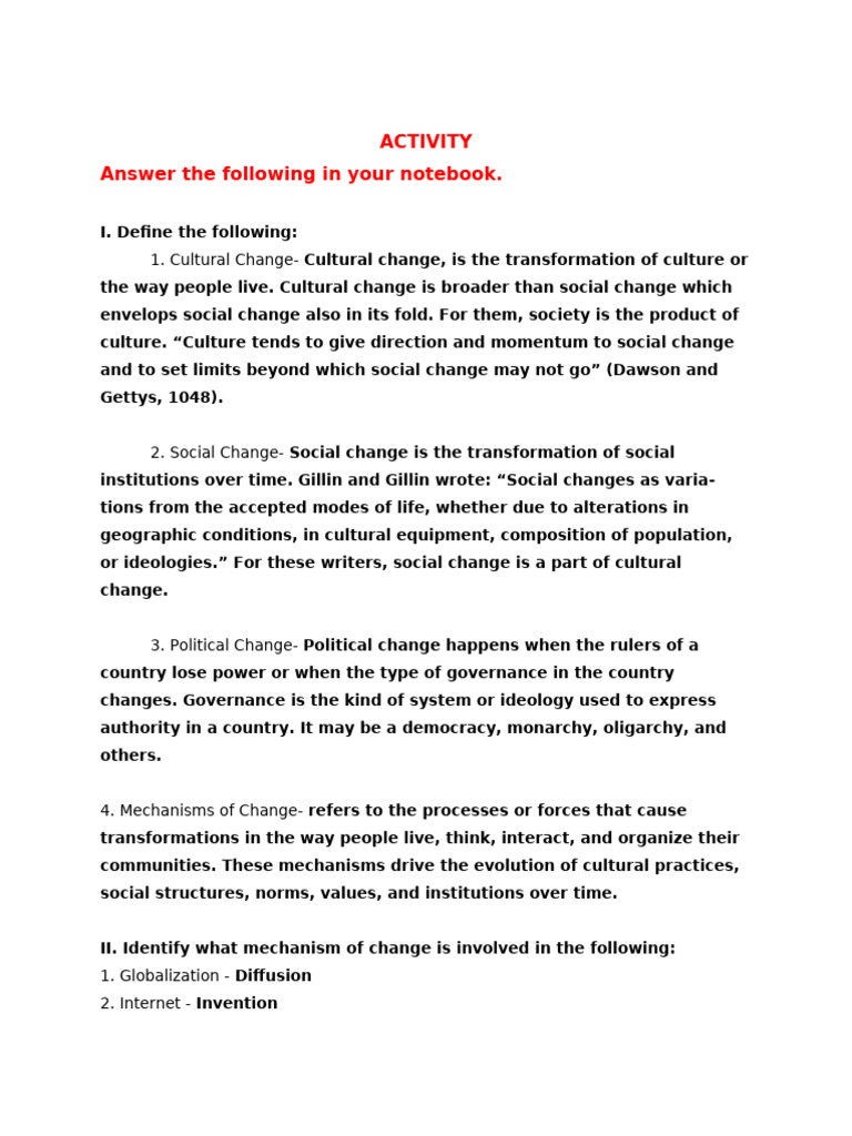 Social, Cultural and Political Changes UCSP | PDF