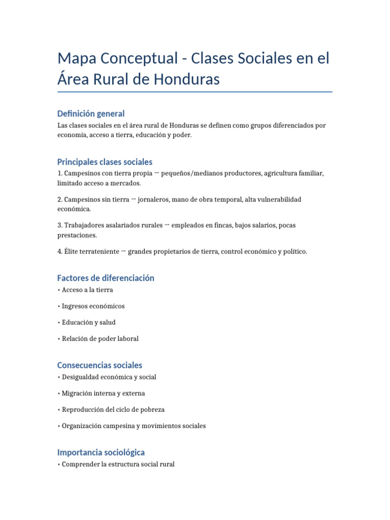 Mapa Conceptual Clases Sociales Honduras | PDF