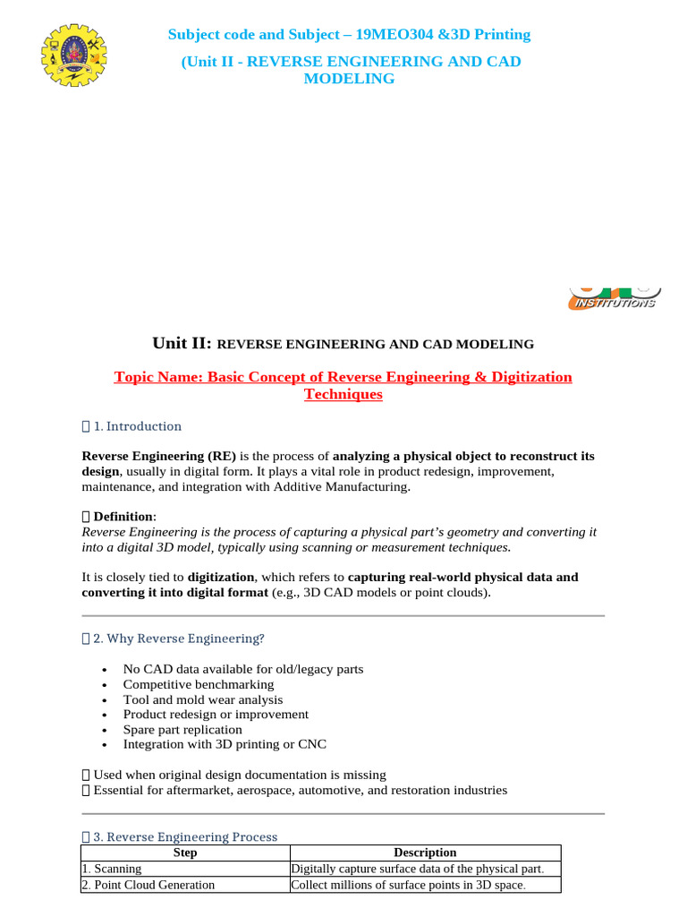 Reverse Engineering & CAD Modeling Techniques | PDF | Computer Aided ...