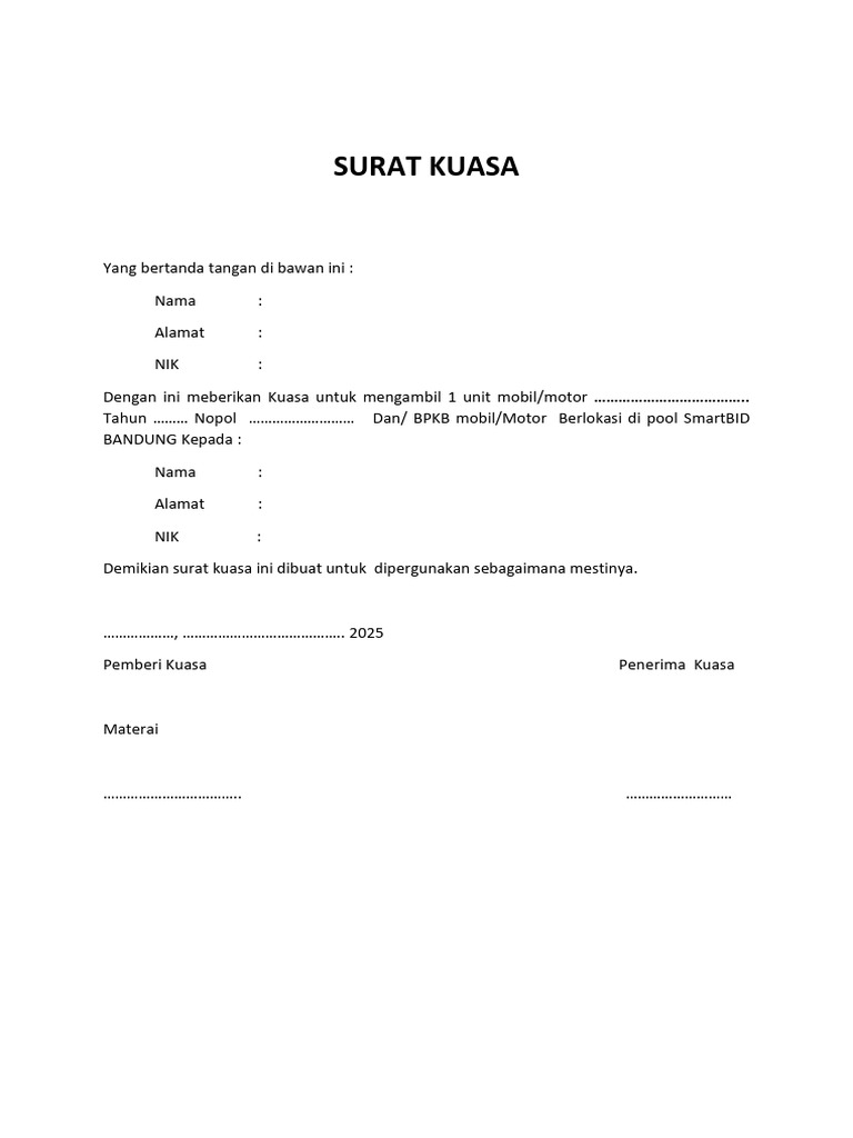 Surat Kuasa Unit | PDF