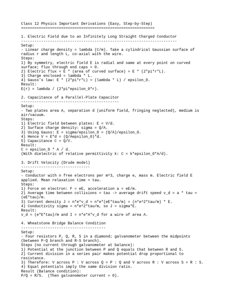 Class12 Derivations All | PDF | Capacitance | Capacitor