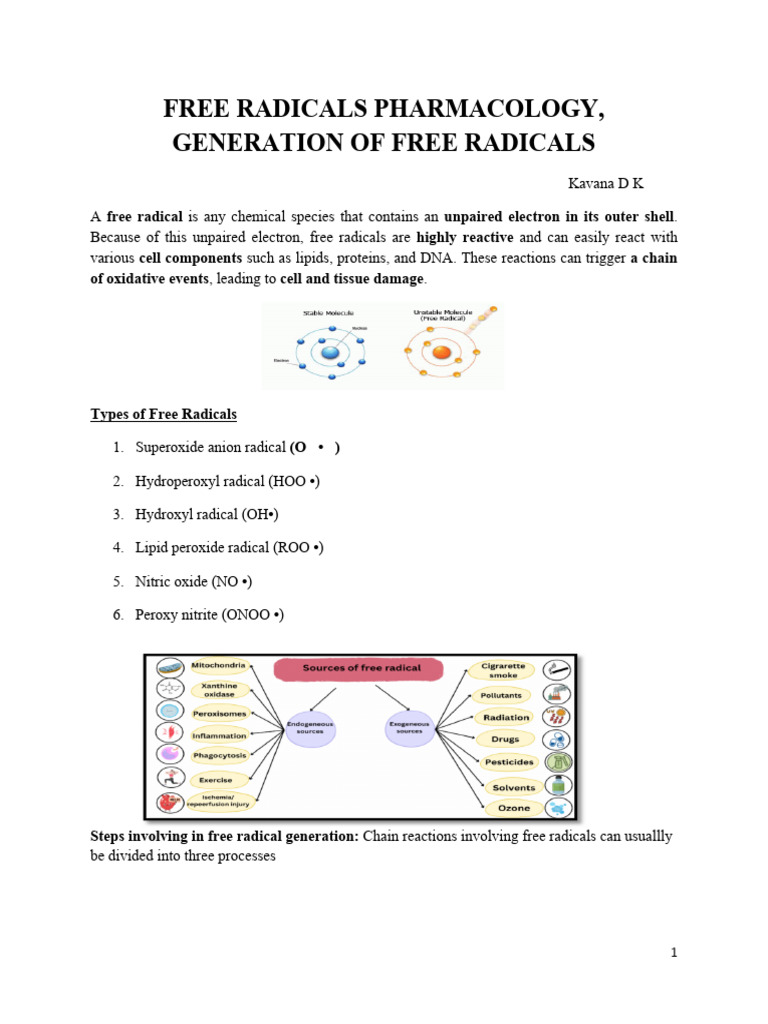 Free Radicals: Generation and Effects | PDF | Antioxidant | Reactive ...