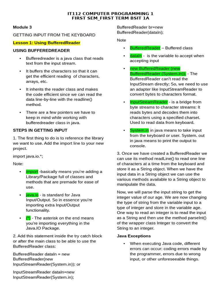 It112 Computer Programming 1 First Sem - First Term Bsit 1A: Import | PDF | String (Computer ...