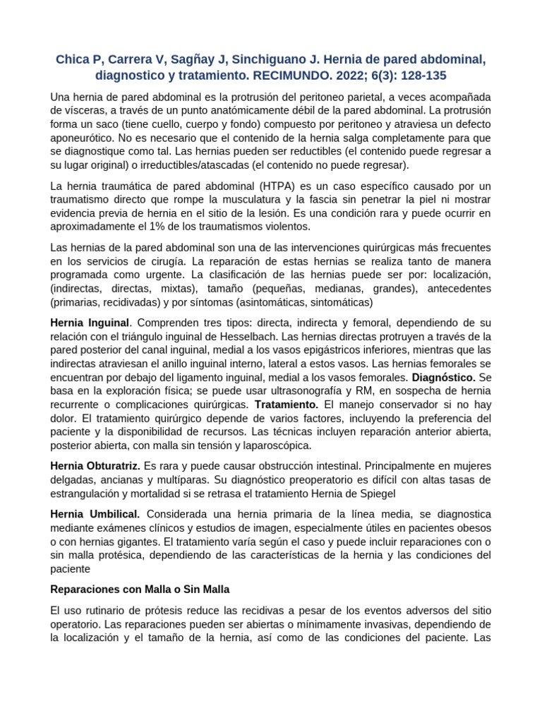 Diagnóstico y Tratamiento de Hernias Abdominales | PDF | Enfermedades y ...