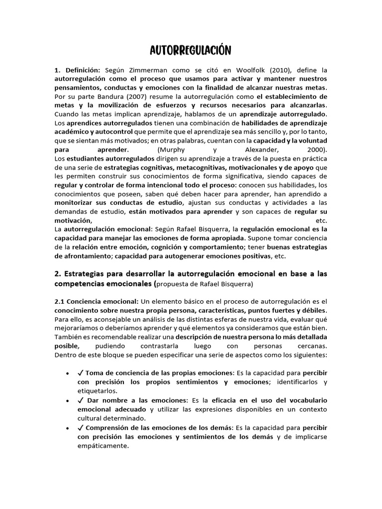 Estrategias para la Autorregulación Emocional | PDF | Las emociones ...