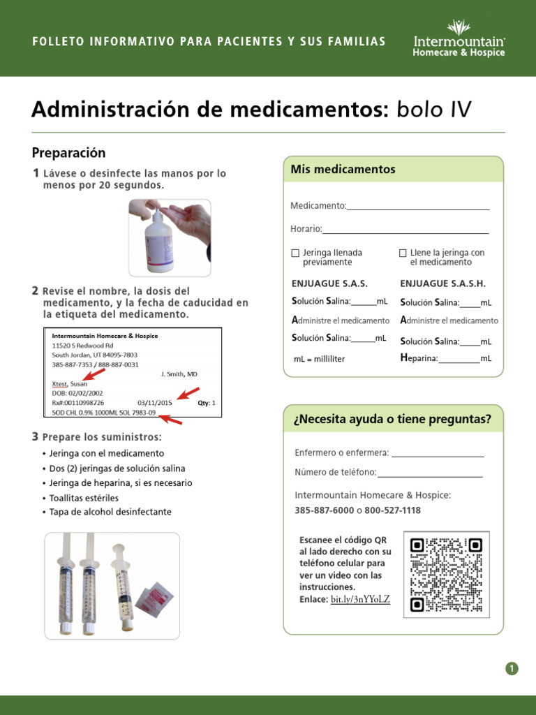 Giving Medication IV Push Fact Sheet Spanish (Homecare Series) | PDF ...