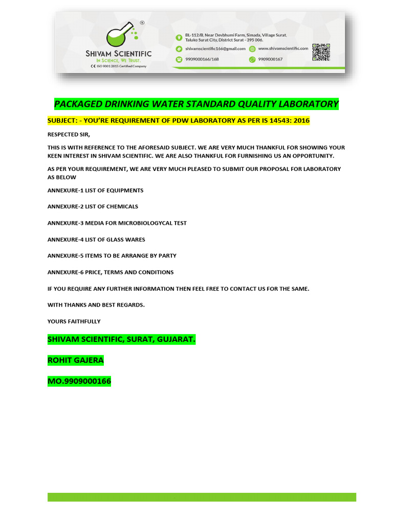 PDW Laboratory Proposal and Equipment List | PDF | Acid | Buffer Solution