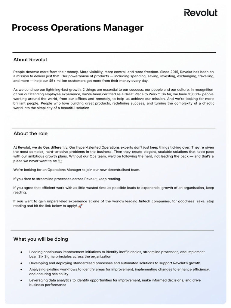 Process Operations Manager - JD-1 | PDF | Business | Economies