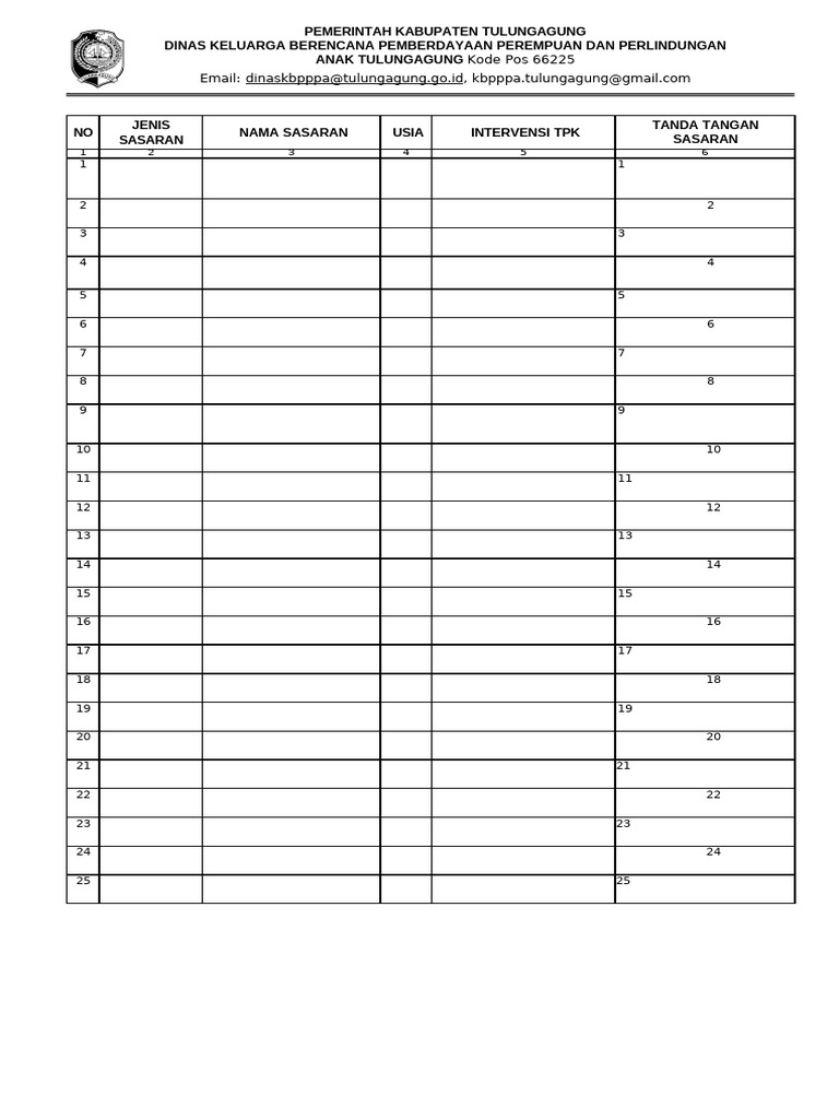 Daftar Sasaran TPK (SPJ Visum Pendampingan TPK) | PDF