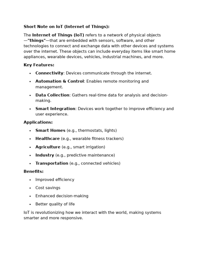 Short Note On Iot (Internet of Things) : Internet of Things (Iot ...