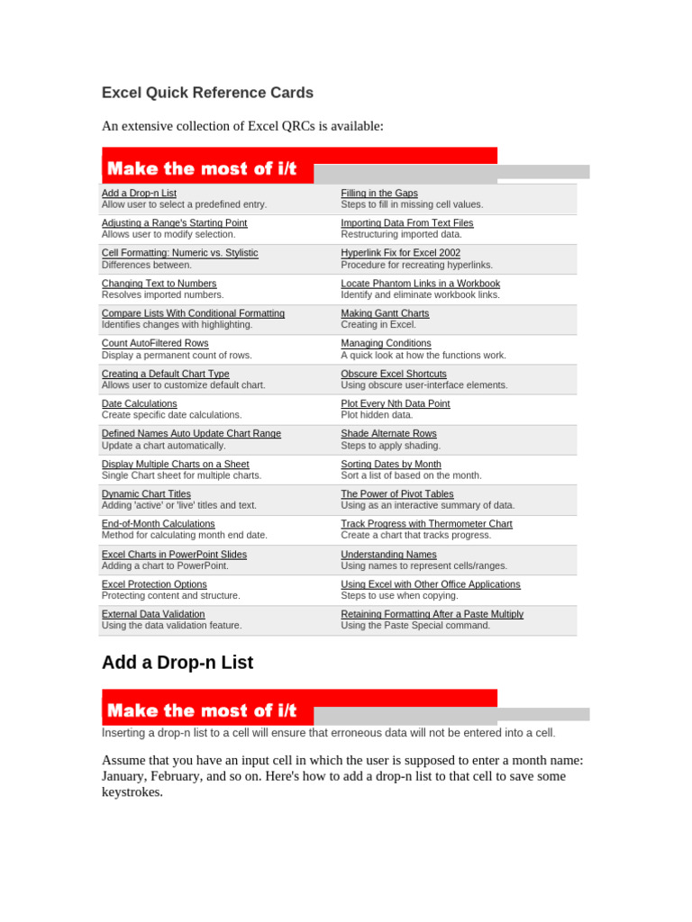 Excel Quick Reference Cards | PDF | Microsoft Excel | Decimal