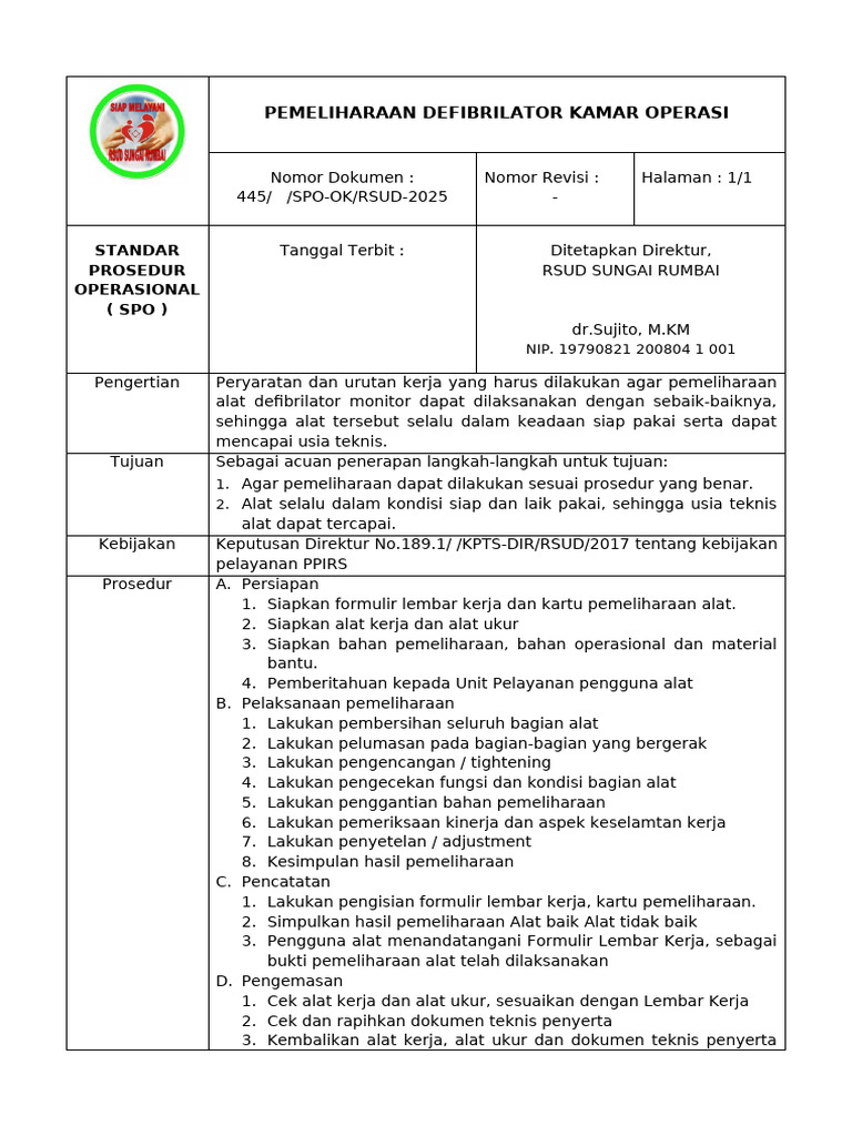 Panduan Pemeliharaan Defibrilator RSUD | PDF
