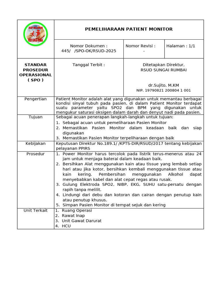 Pemeliharaan Alat Patient Monitor | PDF