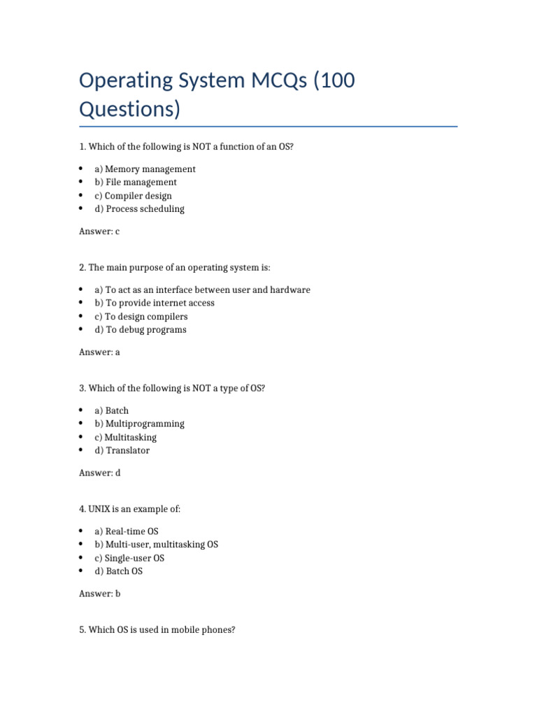 Operating System 100 MCQs | PDF | Operating System | Office Equipment