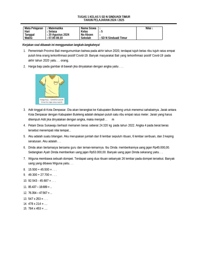 Tugas MTK Bab 1 - Perkalian | PDF
