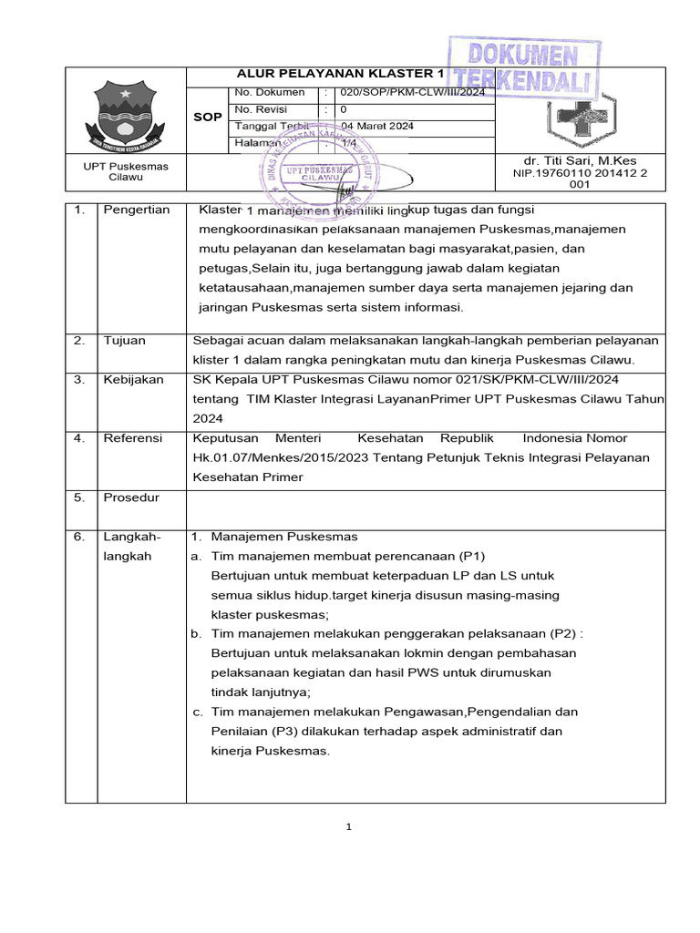 Sop Klaster 1 | PDF