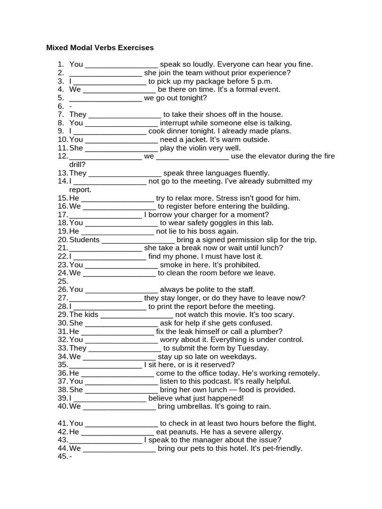 Mixed Modal Verbs Practice Exercises | PDF