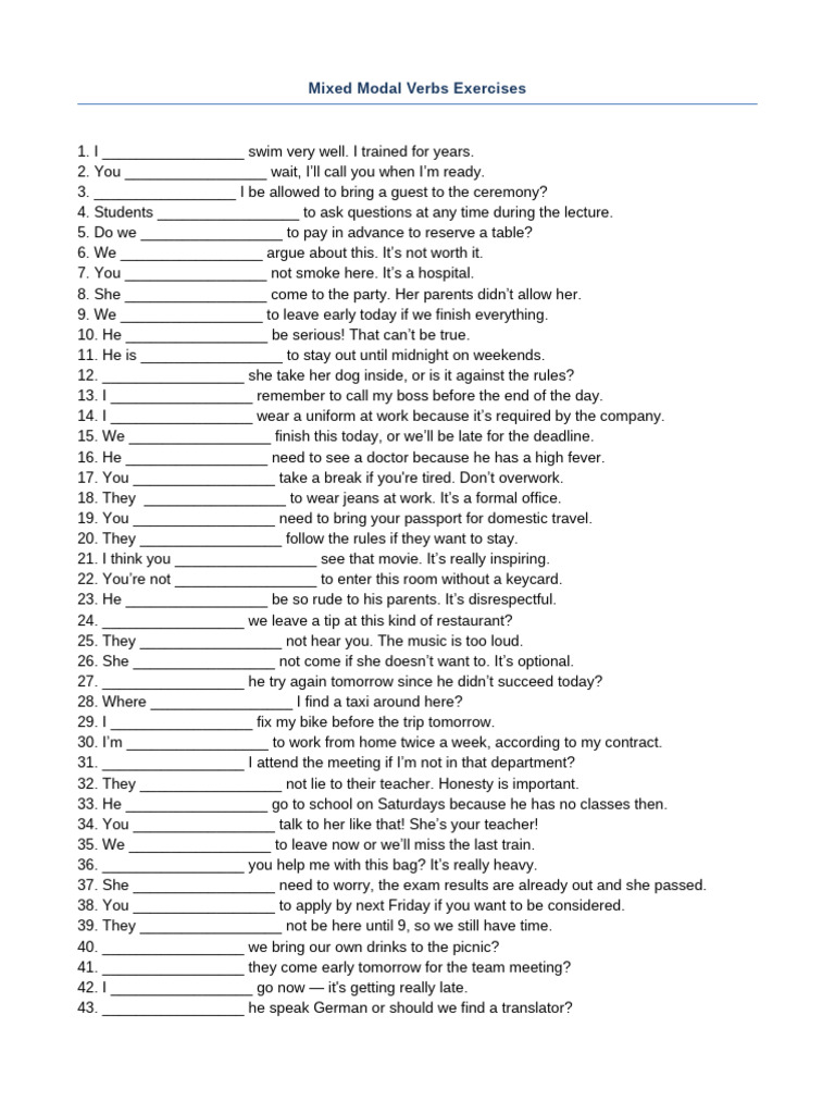 Mixed Modal Verbs With Context | PDF