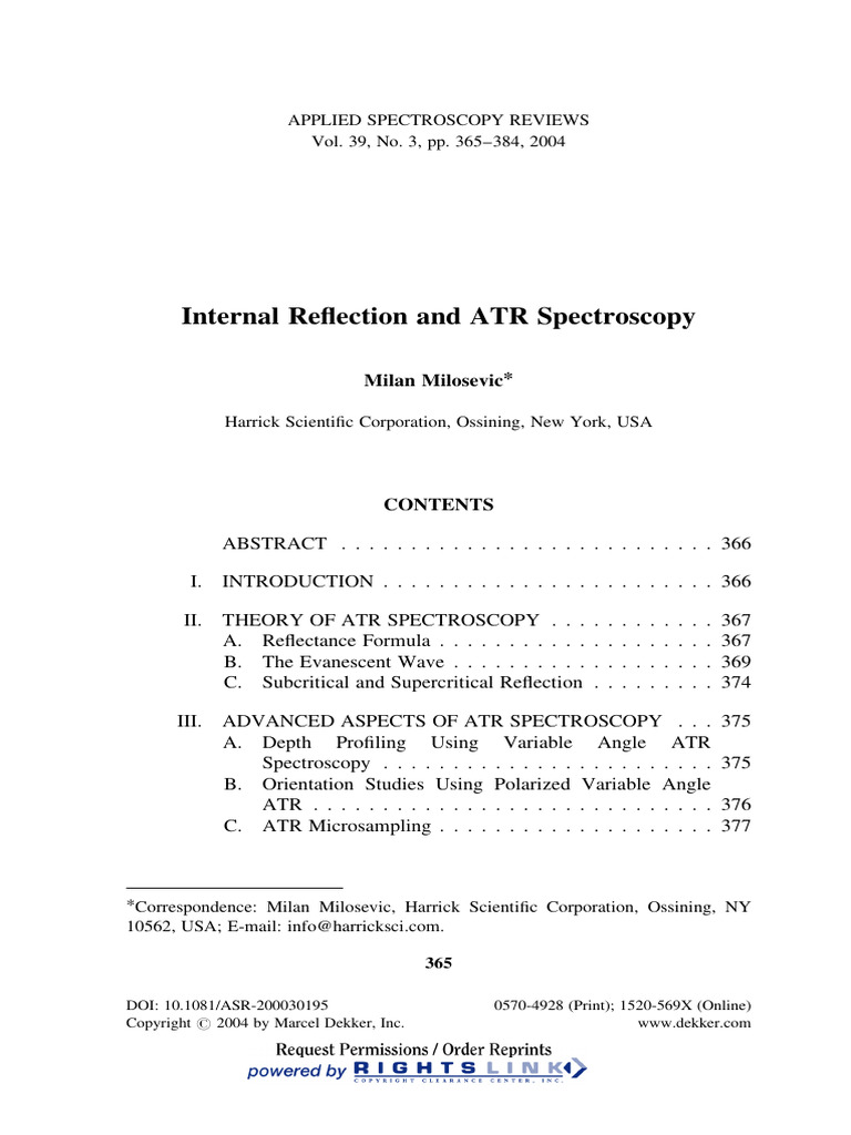 ATR Spectroscopy and Internal Reflection | PDF | Refractive Index ...