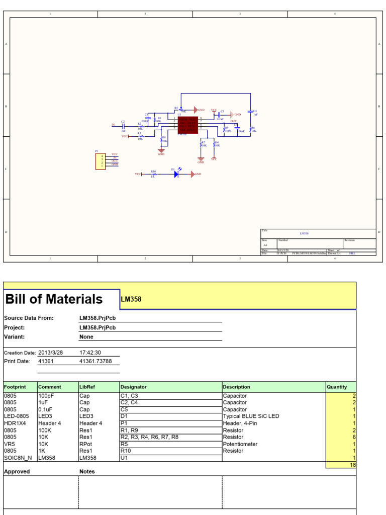 LM358 Circuit Schematic and BOM | PDF | Electrical Engineering ...