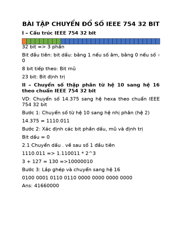 Bài Tập Chuyển Đổ Số Ieee 754 32 Bit | PDF