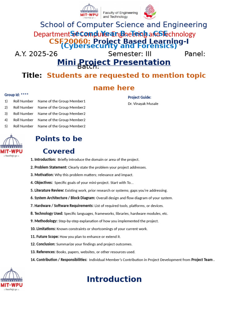 PBL-II PPT Template Mini Project | PDF