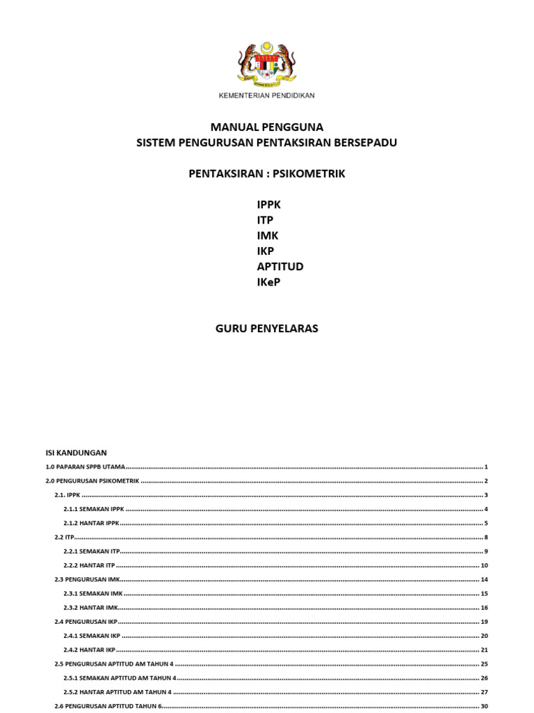 Manual Pengguna Sppb Modul Pentaksiran Psikometrik- Guru Penyelaras - Lampiran 1 (1) | PDF
