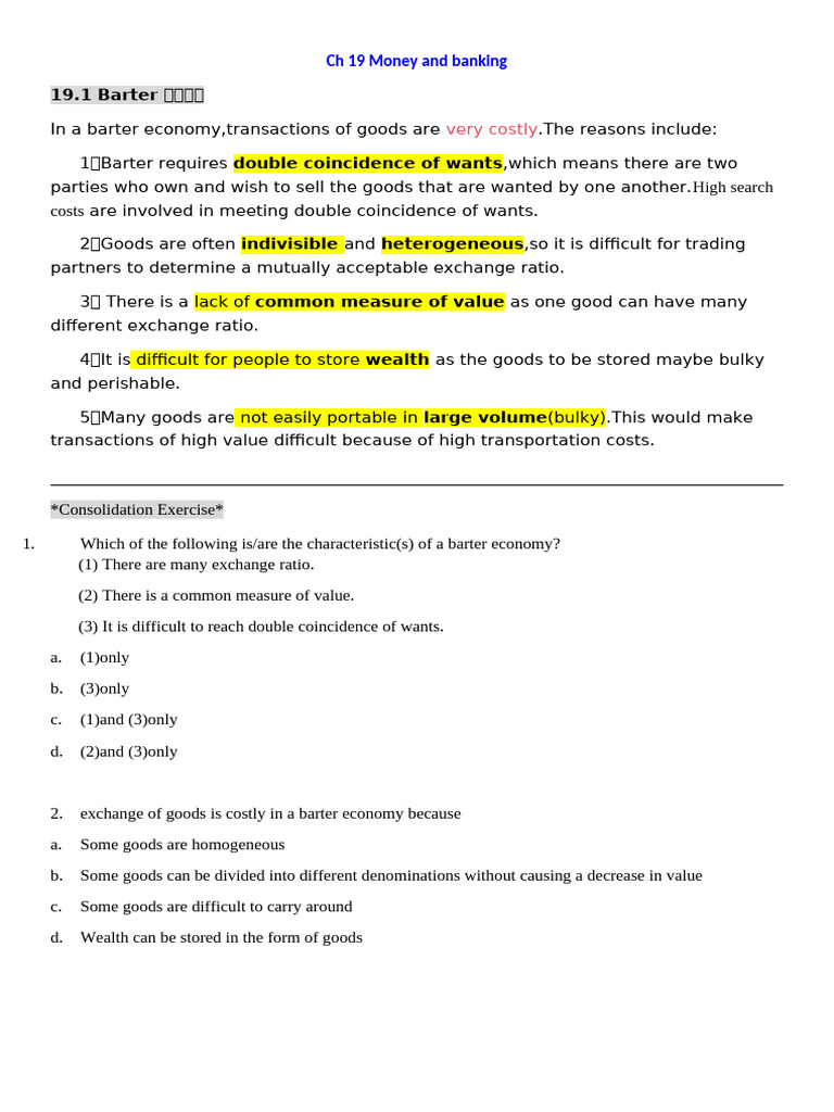 CH19 Teaching Note - Money and Banking | PDF | Money | Medium Of Exchange