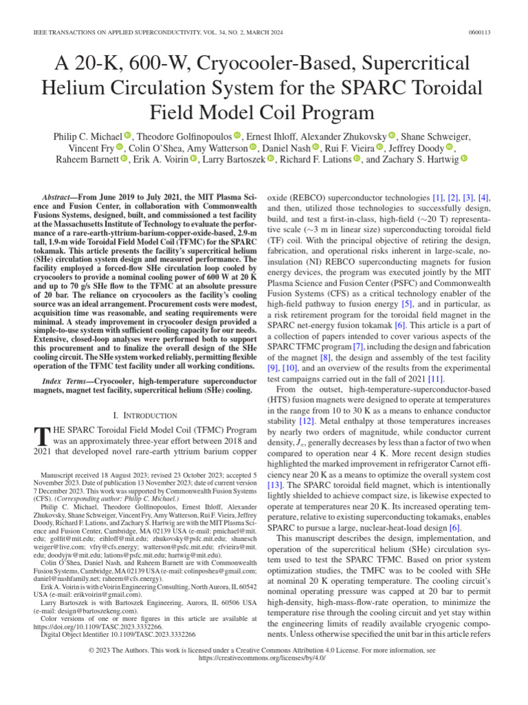 A 20-K 600-W Cryocooler-Based Supercritical Helium Circulation System ...