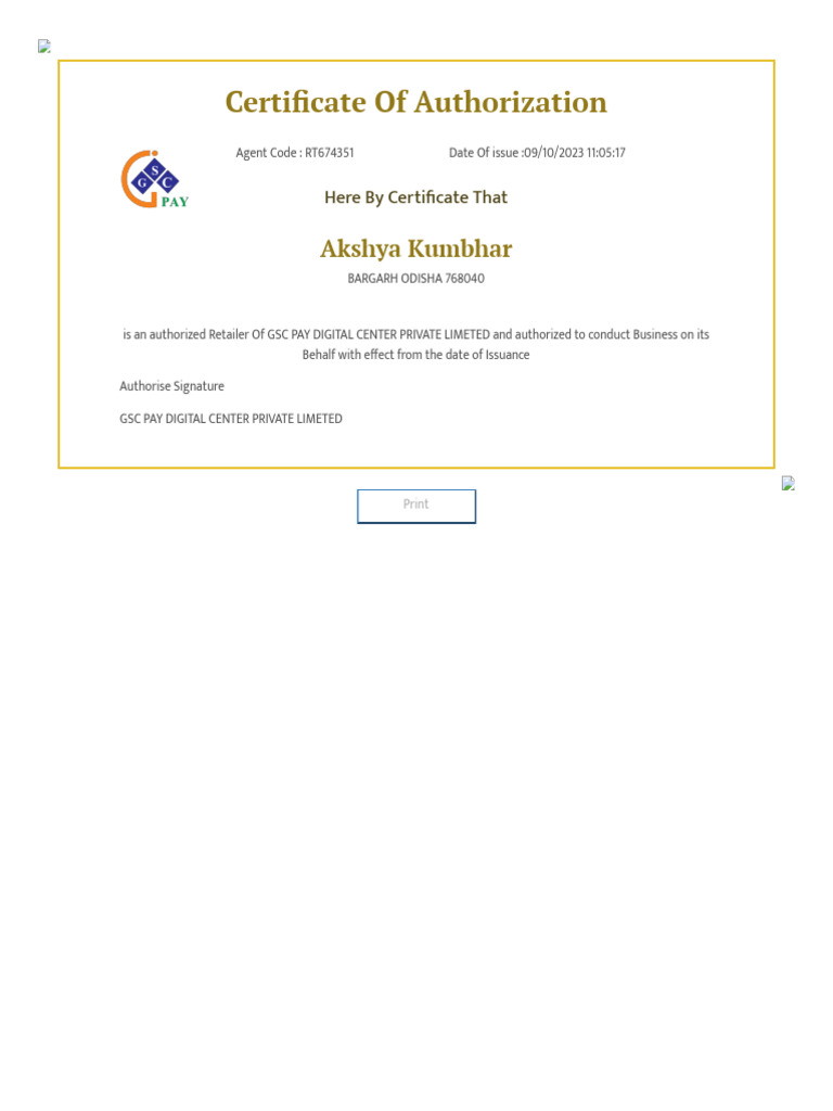 Certificate of Authorization for Retailer | PDF