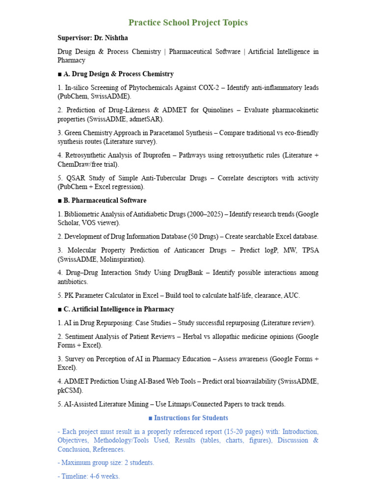 SEO-Optimized Project Topics in Pharmacy | PDF