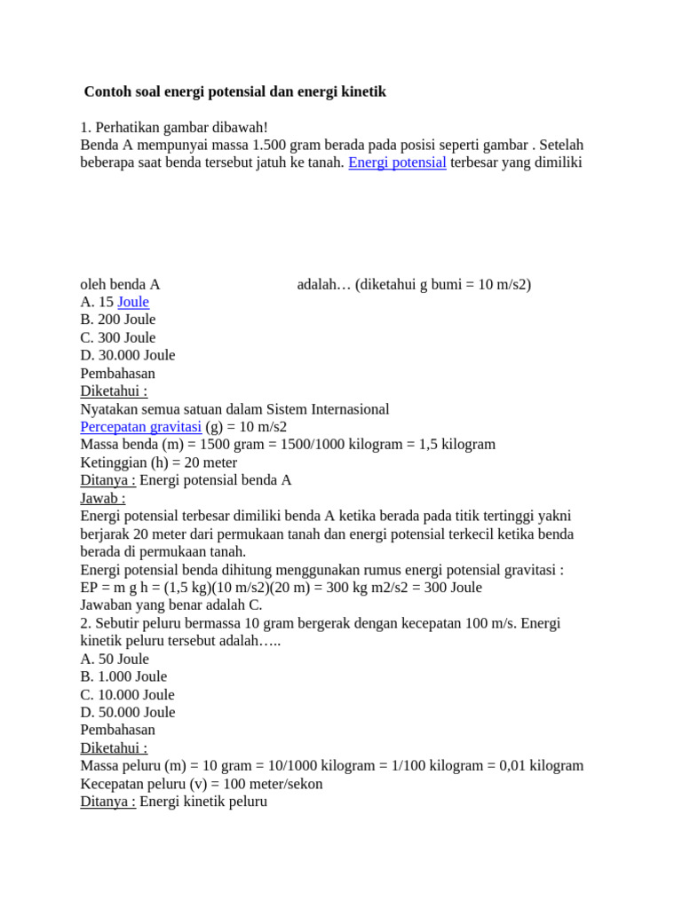 Contoh Soal Energi Potensial Dan Energi Kinetik | PDF