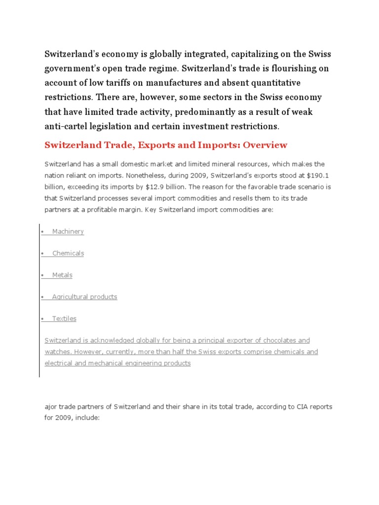 Switzerland Trade and Economy Overview | PDF | Switzerland | Trade