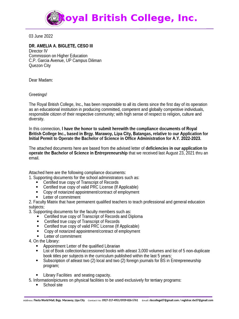 Cover Letter For Initial Permit of The Application | PDF