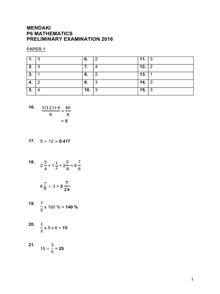PSLE 2025 Math Answer Key | PDF | Chess | Chess Openings