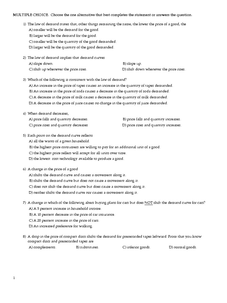Economics Multiple Choice Questions | PDF | Price Elasticity Of Demand ...