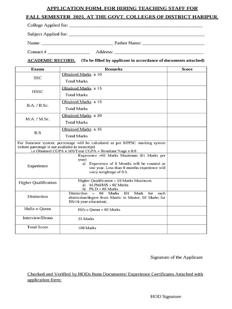 Visiting Faculty Application Proforma | PDF
