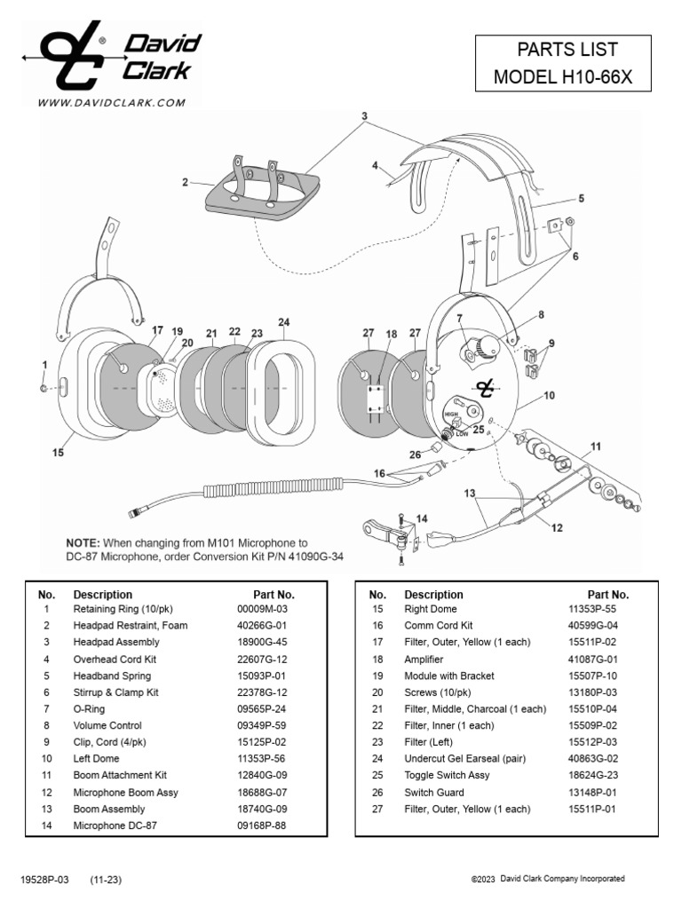 David Clark h10 66x Parts List | PDF