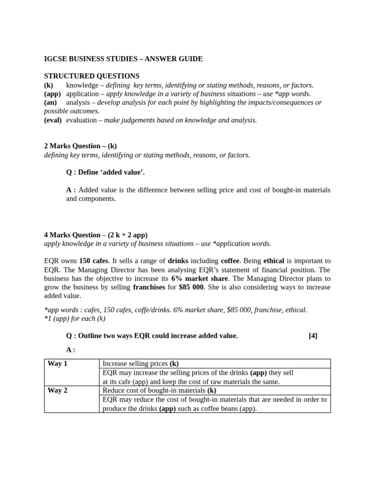 Answers Examples IGCSE Business Studies | PDF | Legal Liability ...
